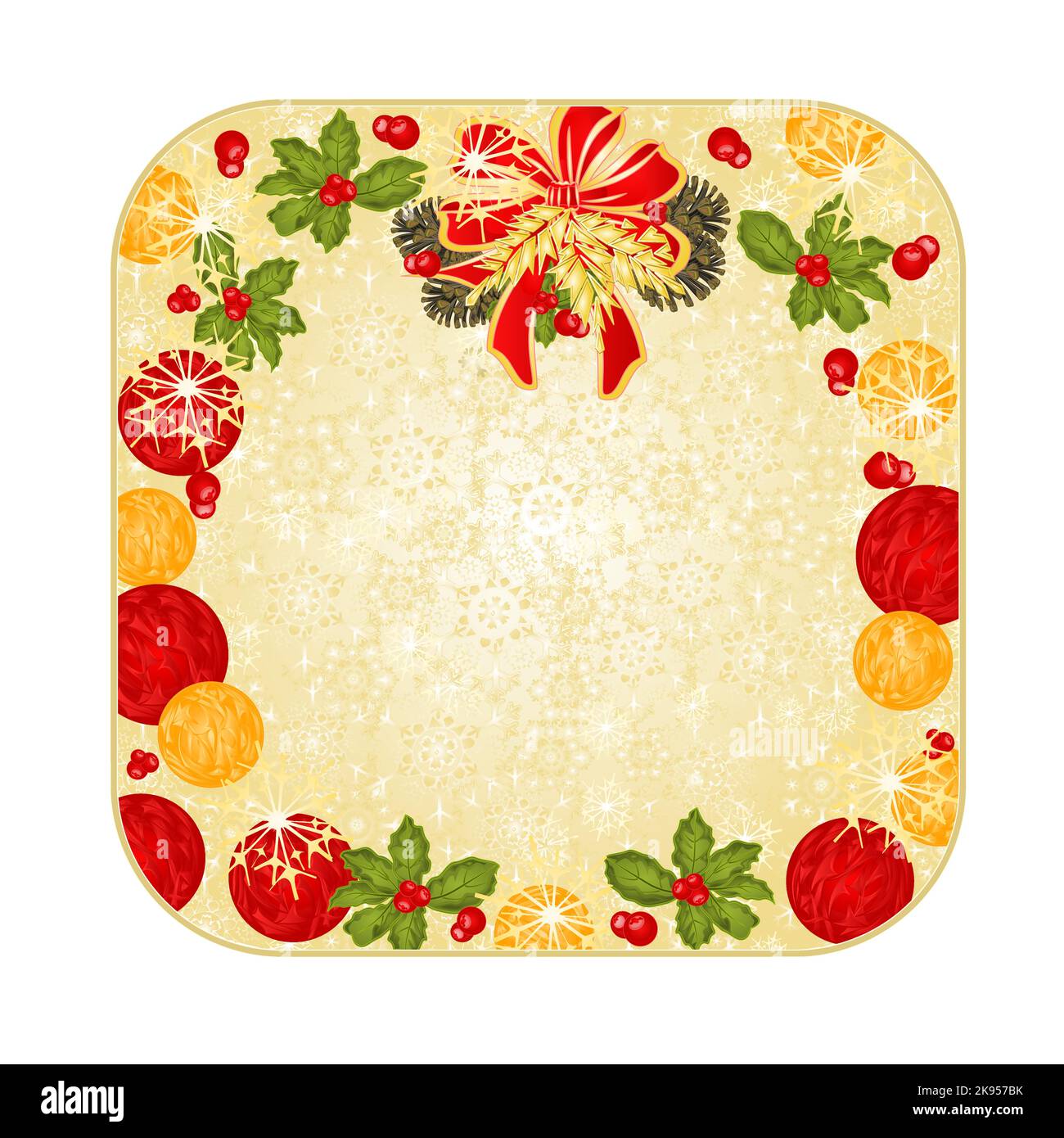 Button square Christmas decoration snowflakes and bow with pine cones ...