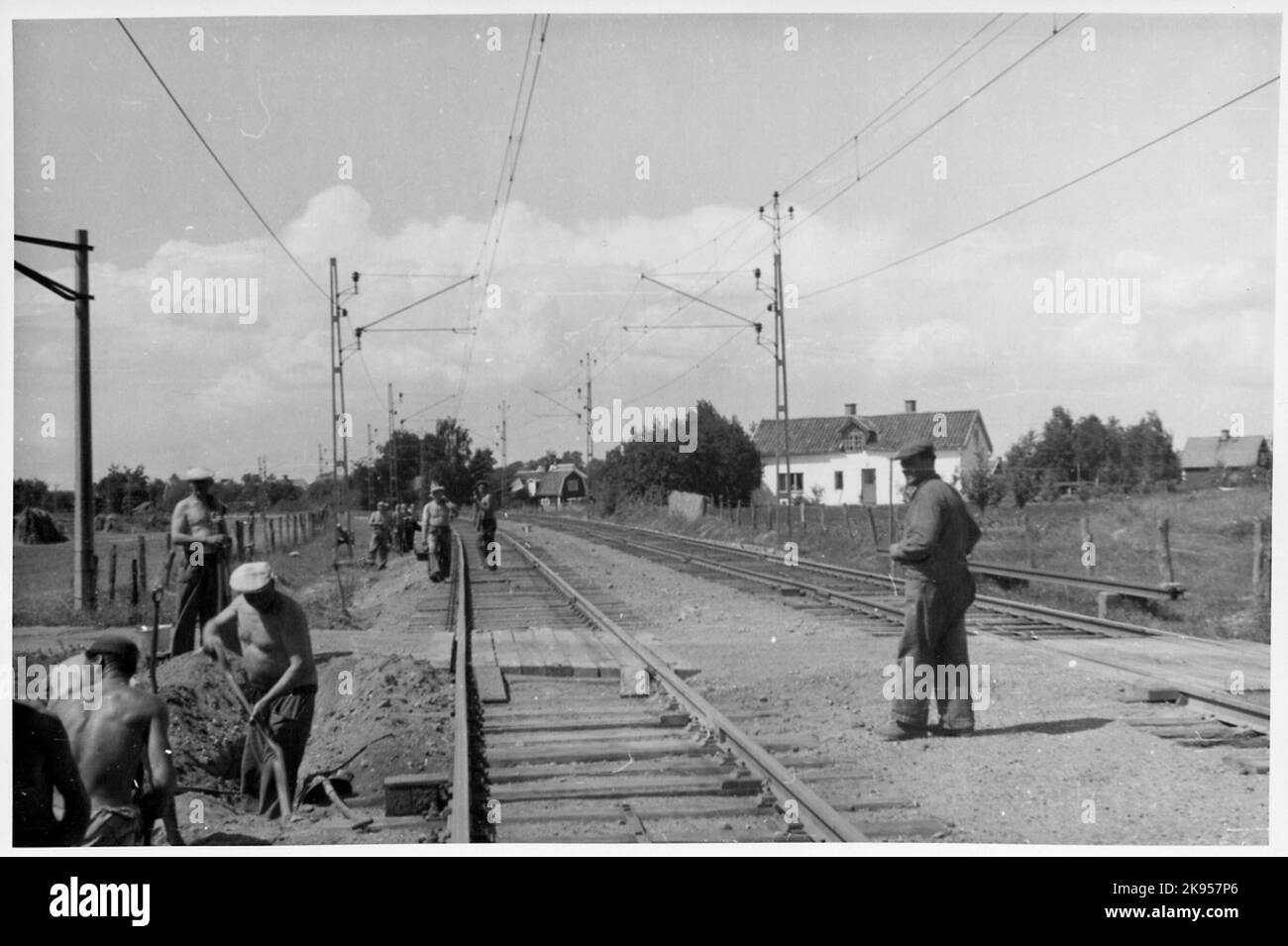 Telephone cable laying on the line between Norrköping and Mjölby Stock ...
