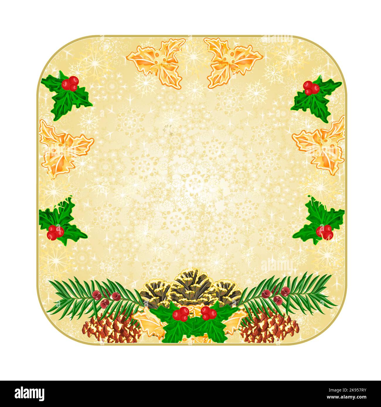 Button square Christmas decoration snowflakes with pinecones holly and ...