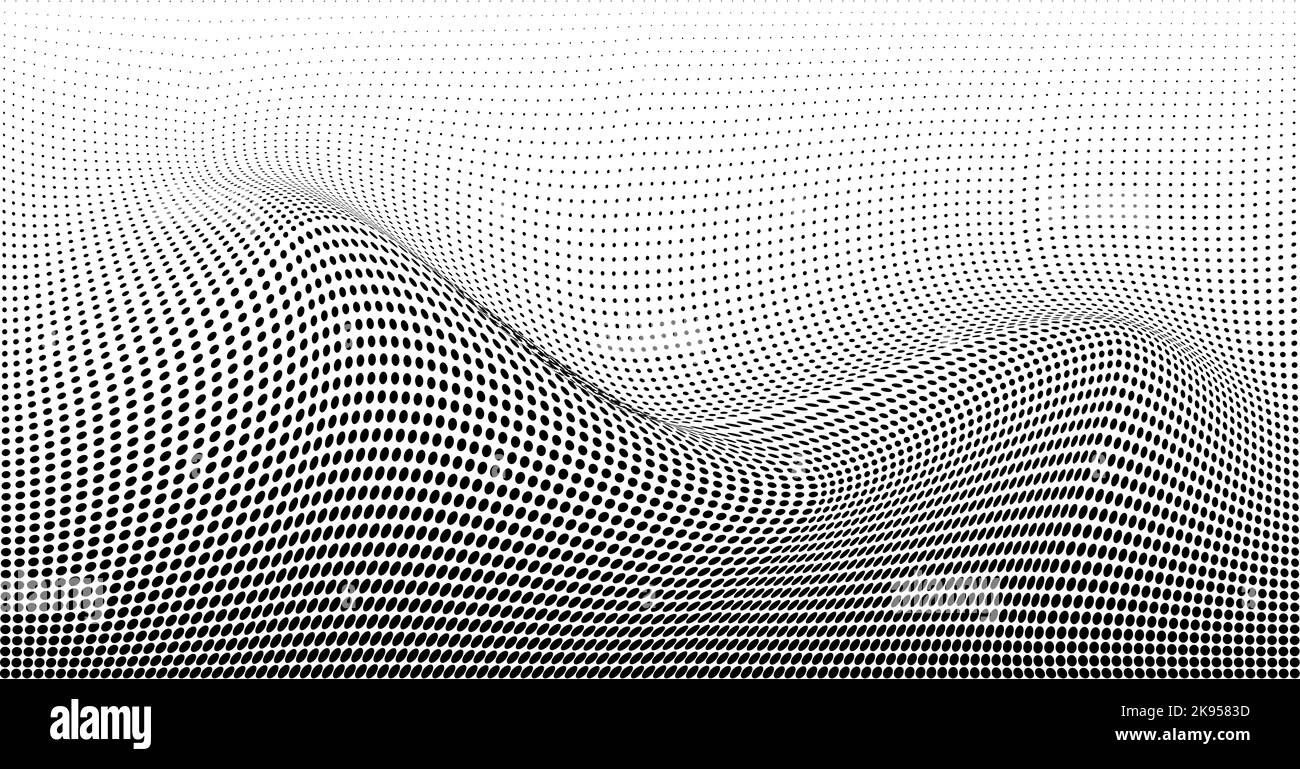 Halftone wavy abstract vector background. Relief dotted texture. Modern technology futuristic ...