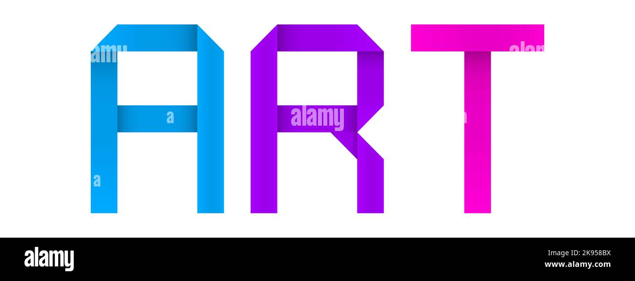 Concept or conceptual paper origami font forming the ART word isolated on white background. 3d ...