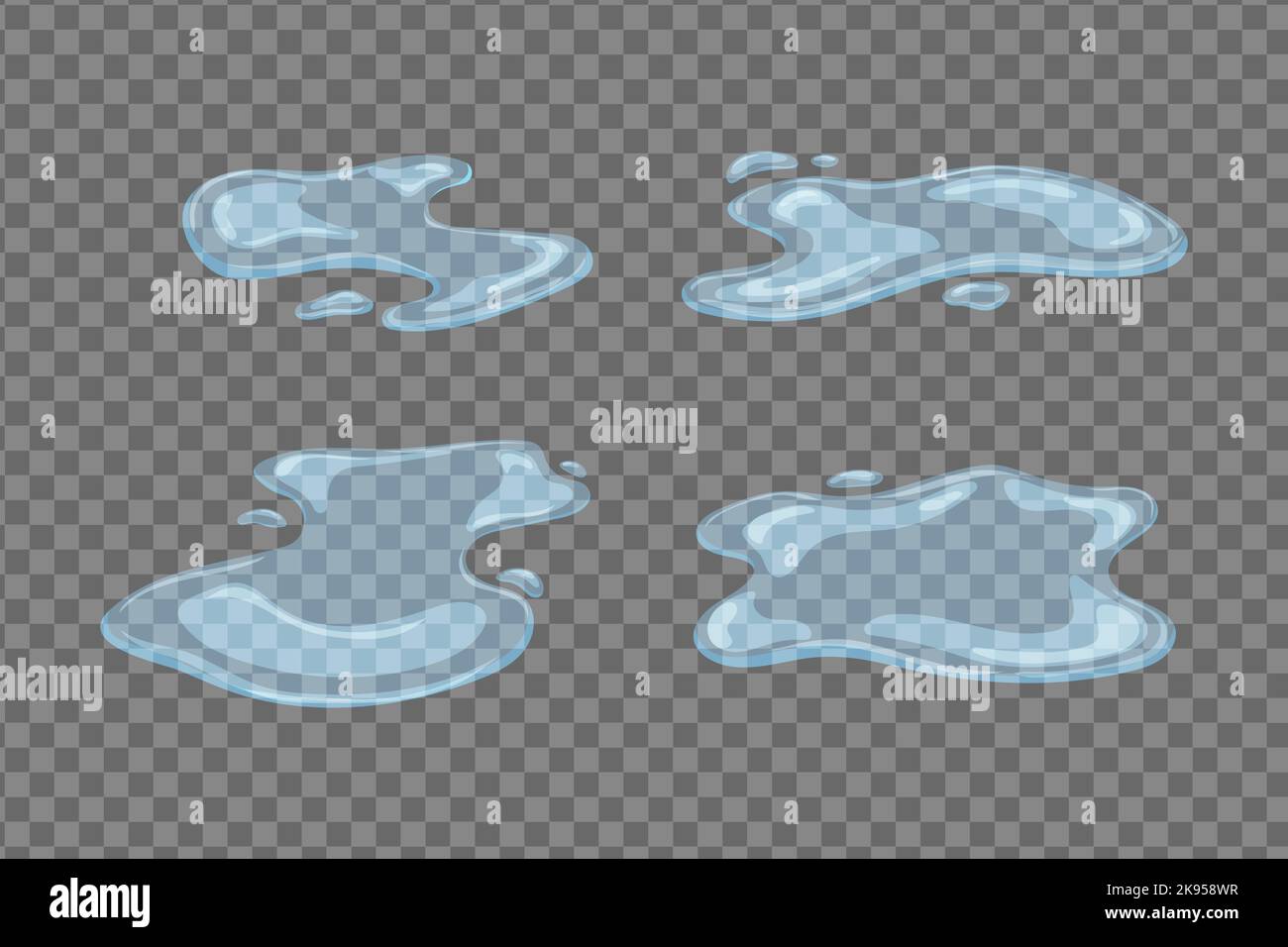 Water puddles isolated set. Blue splashes of spilled liquid Stock ...