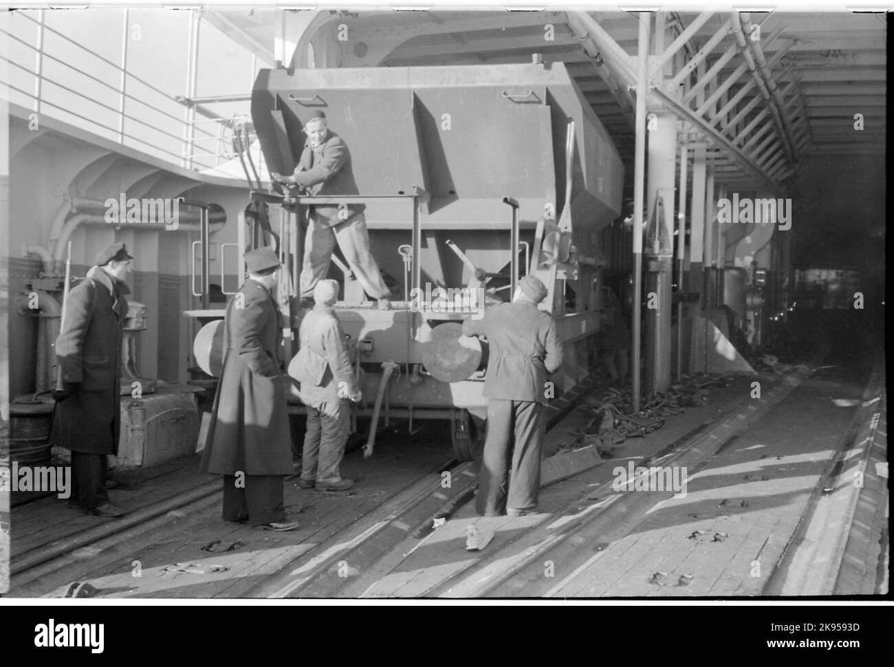 Freight trolley on board train ferry Stock Photo - Alamy
