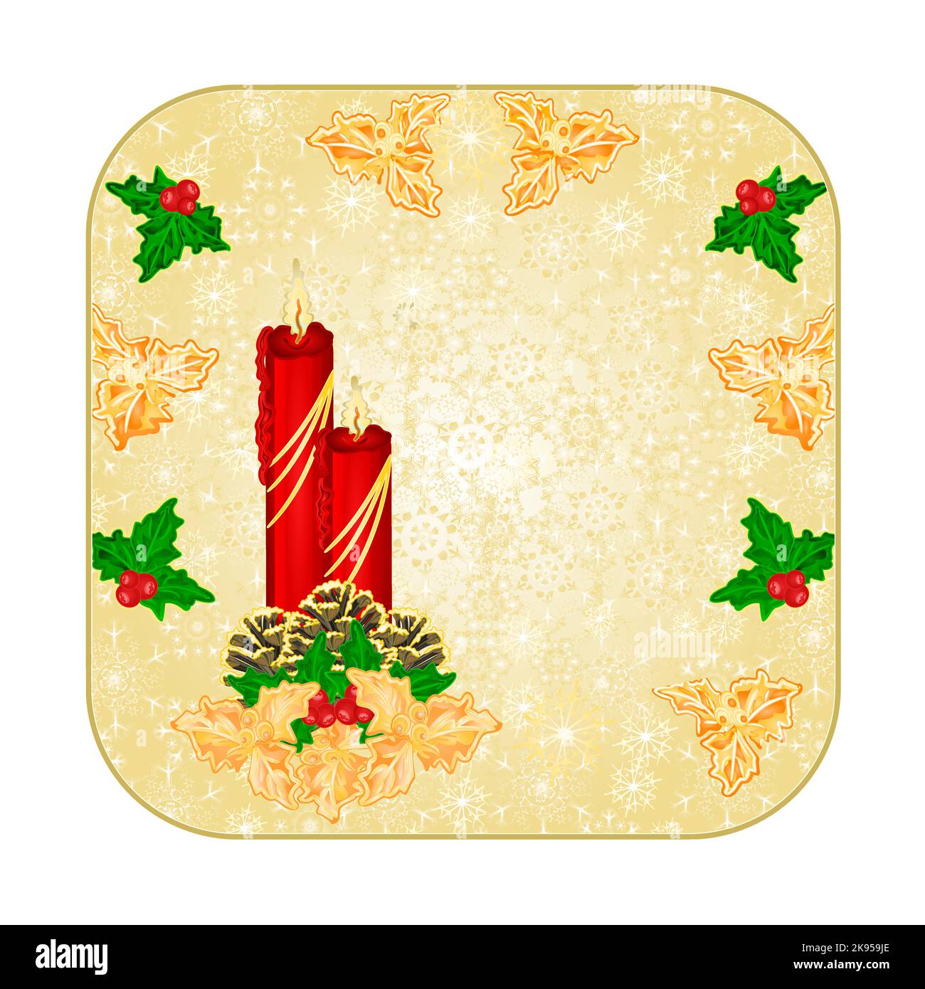 Button square Christmas decoration snowflakes with red candlestick and ...