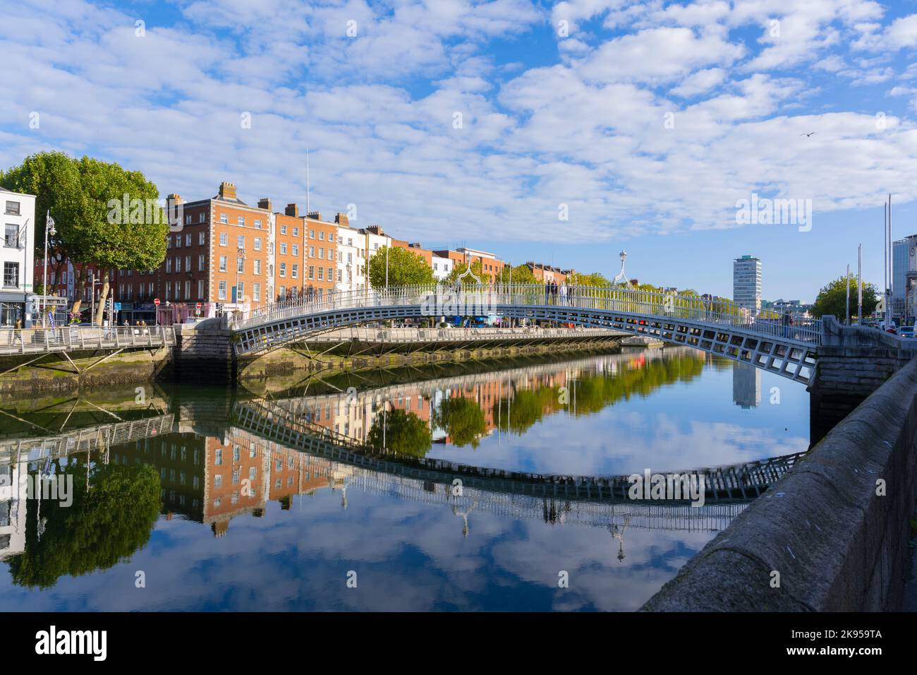 Ireland Eire Dublin River Liffey pedestrian arch Ha'penny Bridge ...
