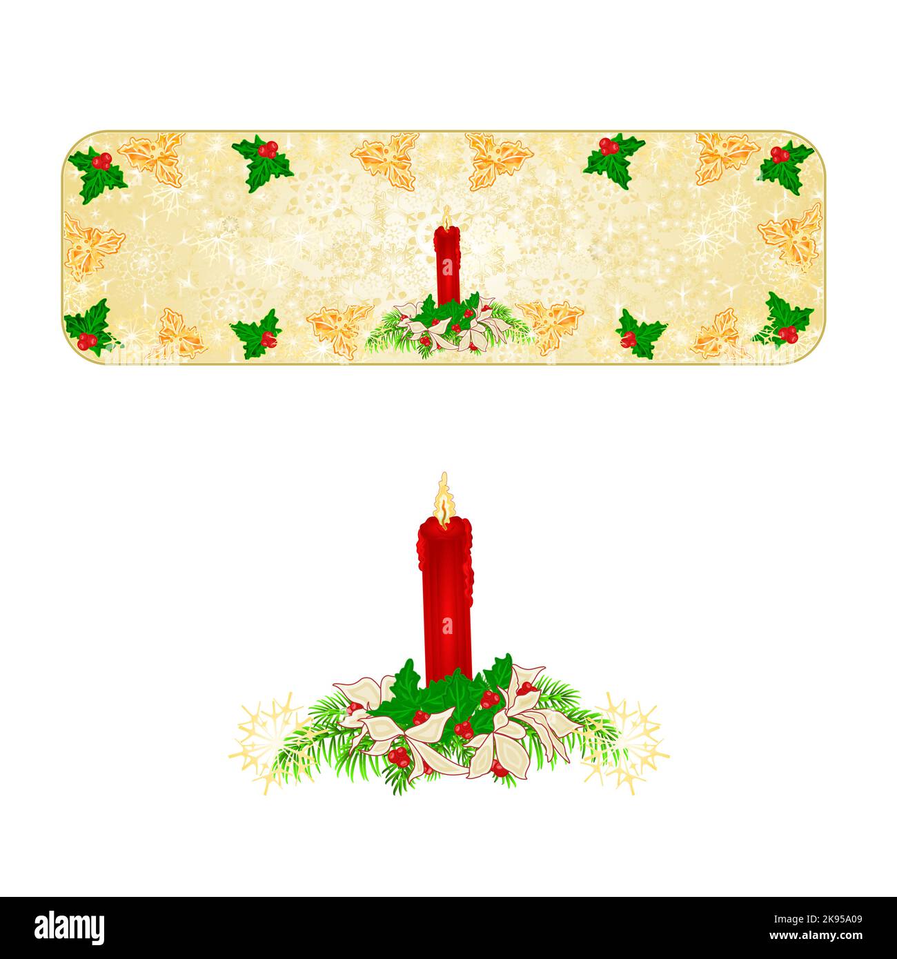 Banner Christmas decoration snowflakes red candlestick and poinsettia ...