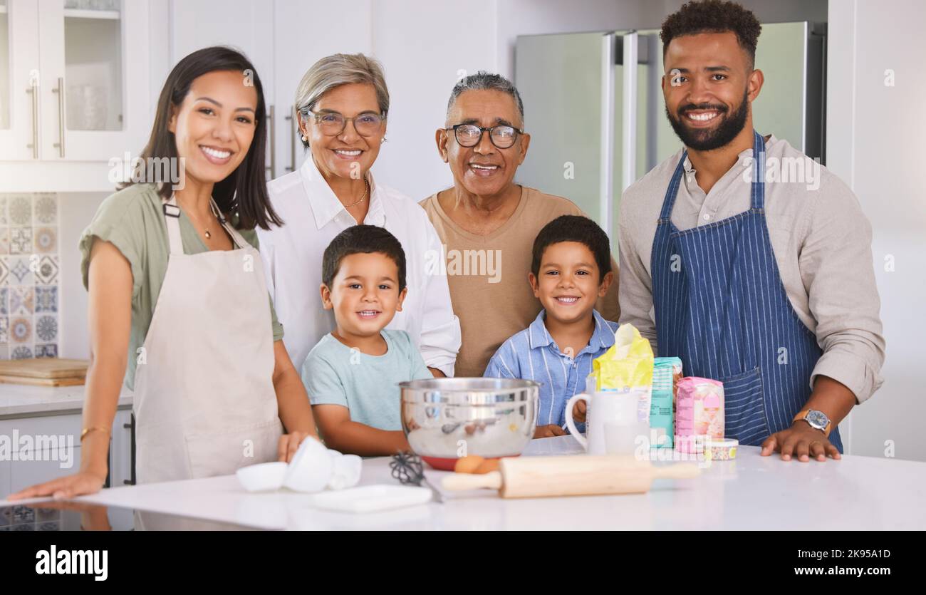 Family, baking and cooking with children, parents and grandparents ...