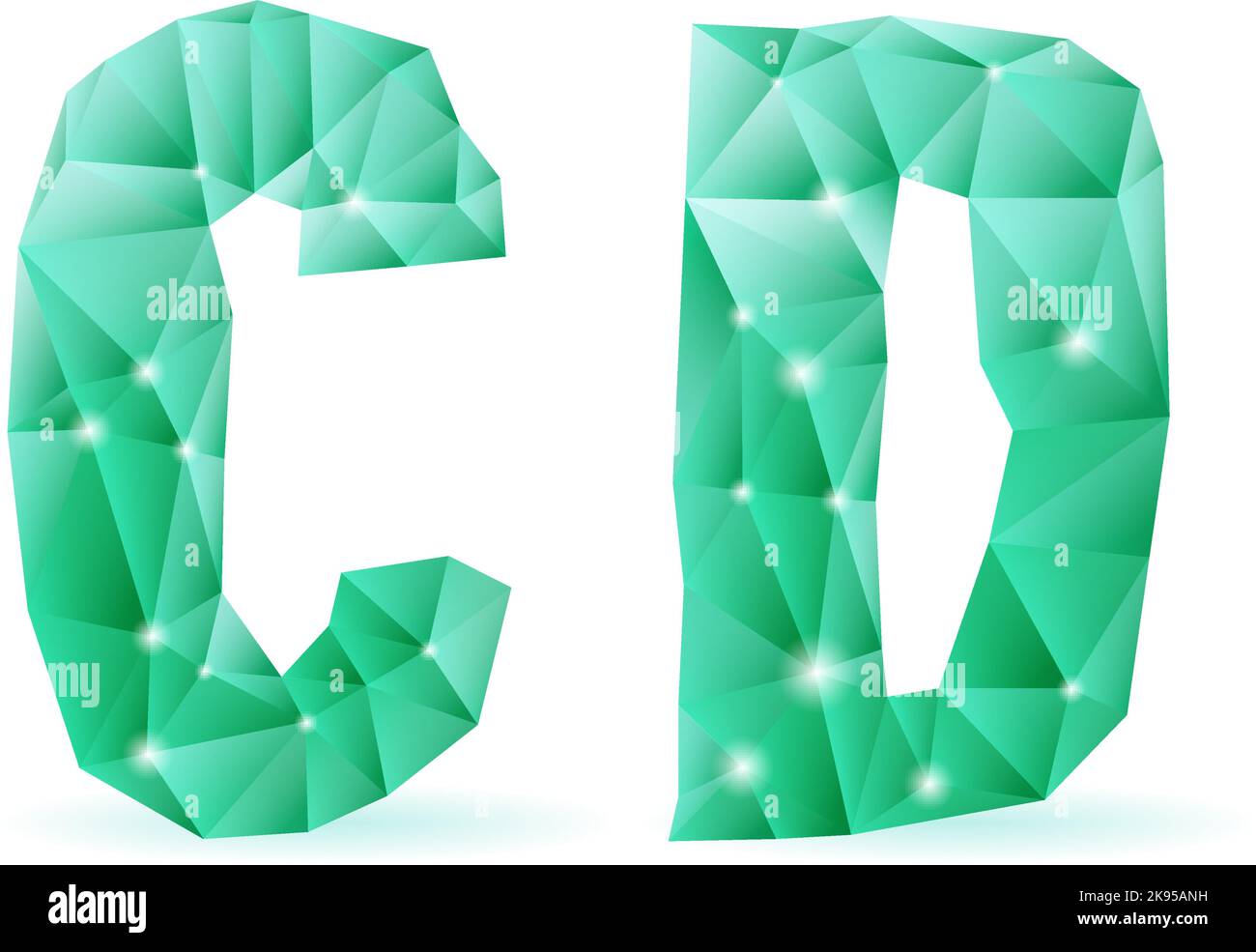 Shiny emerald green polygonal font. Crystal style C and D letters Stock ...