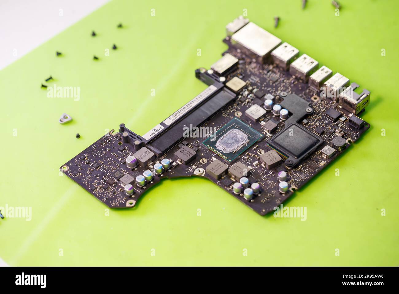 Professional computer and tablet repair shop or service. Close up of a ...