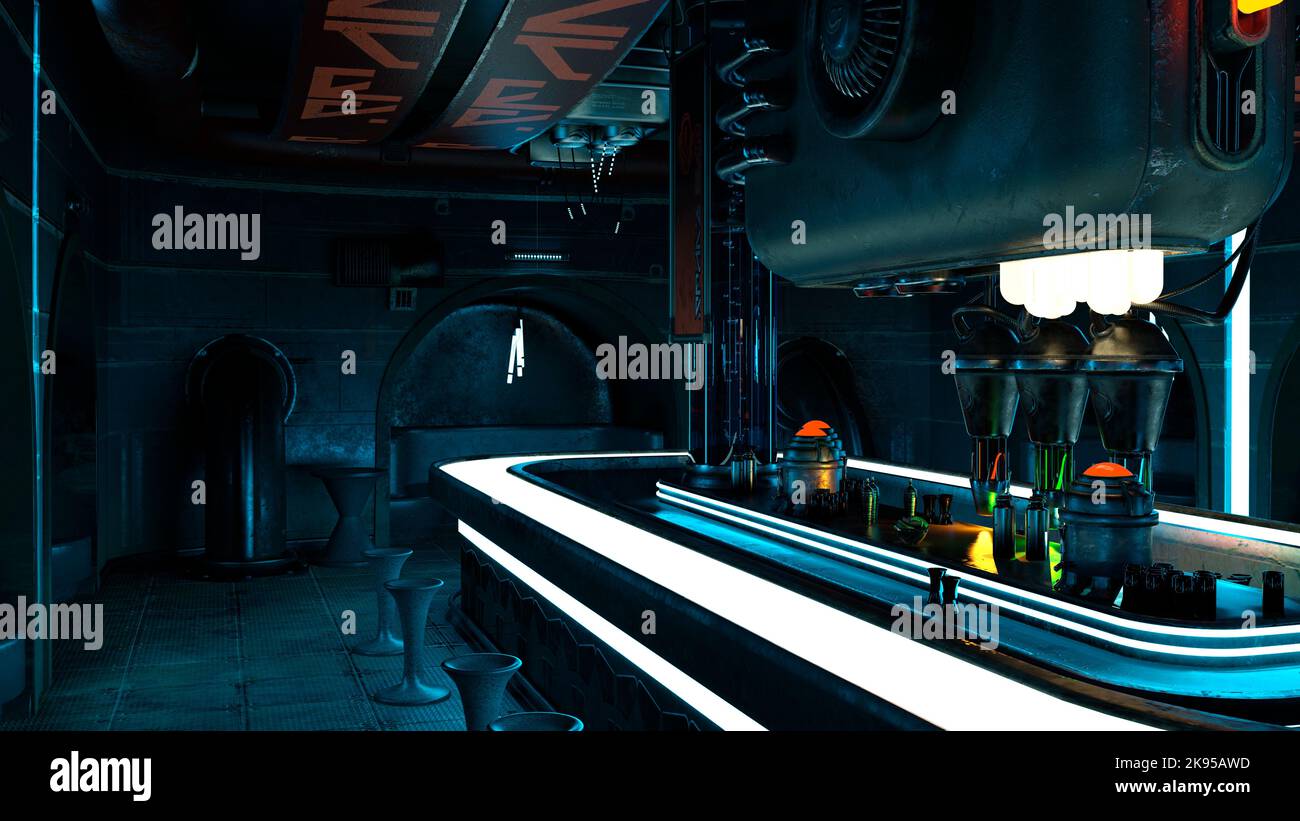 3D rendering of a science fiction bar interior Stock Photo - Alamy