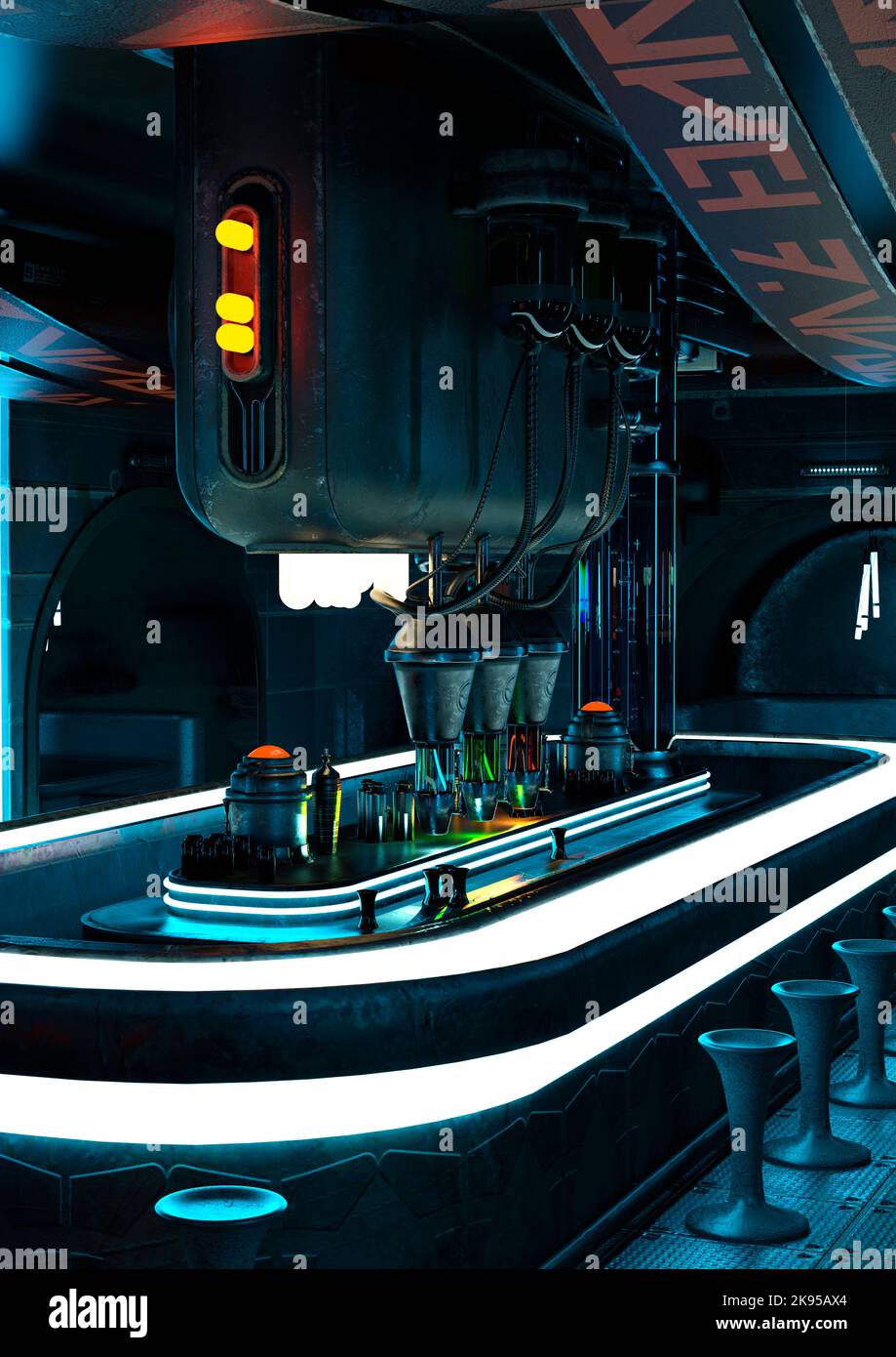 3D rendering of a science fiction bar interior Stock Photo - Alamy