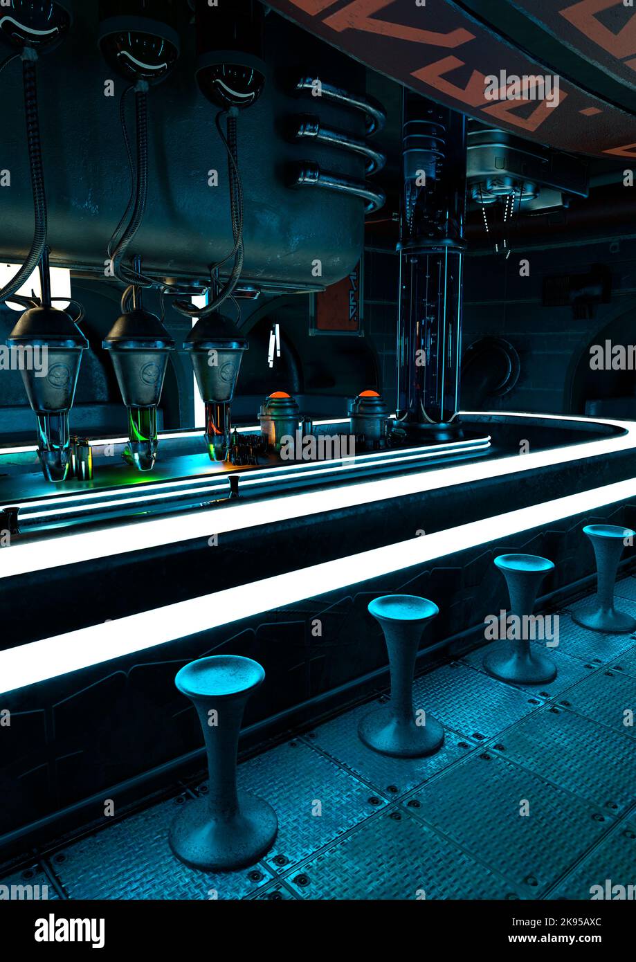 3D rendering of a science fiction bar interior Stock Photo - Alamy