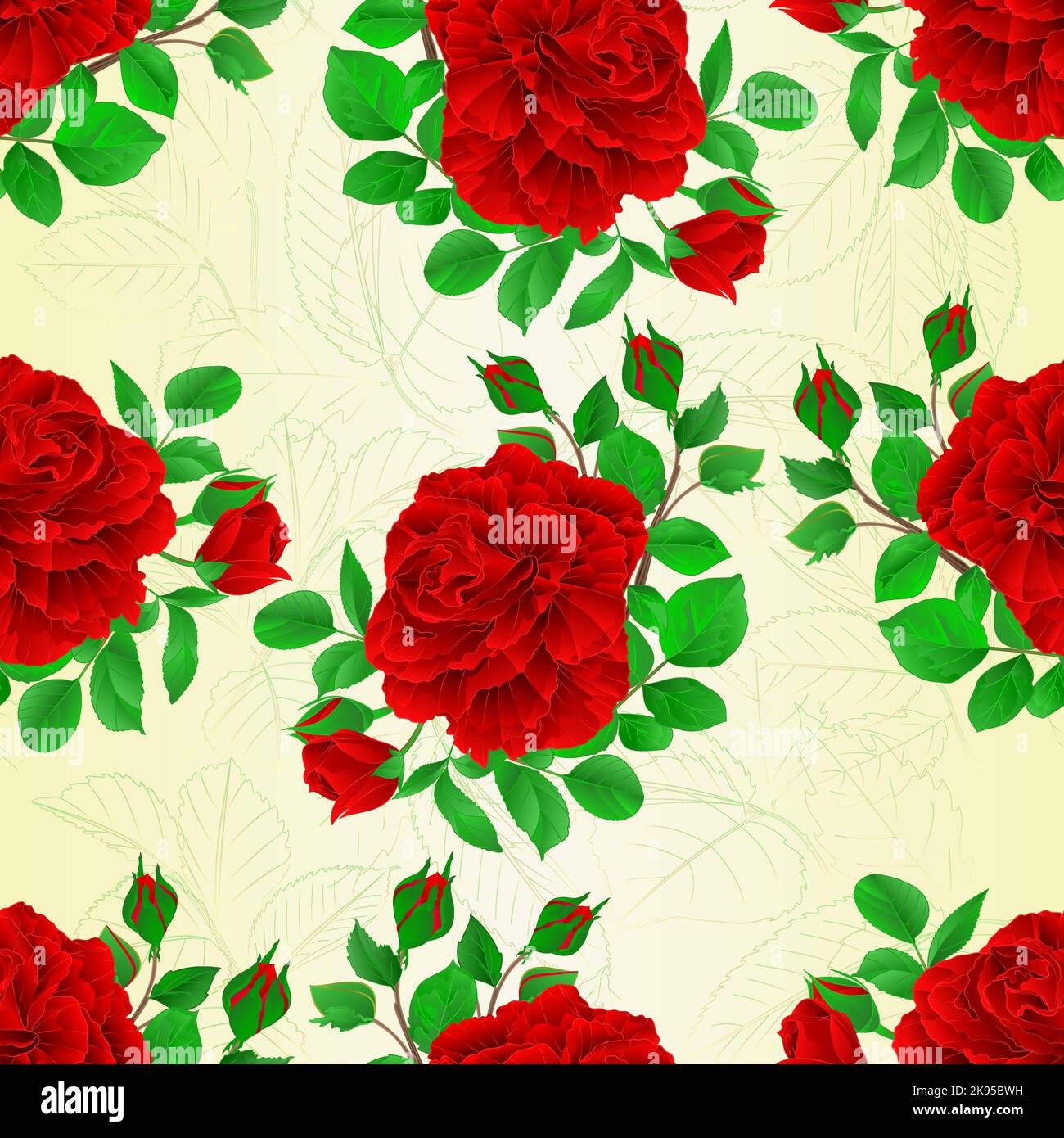 Seamless texture red rose with buds and leaves vintage Festive ...