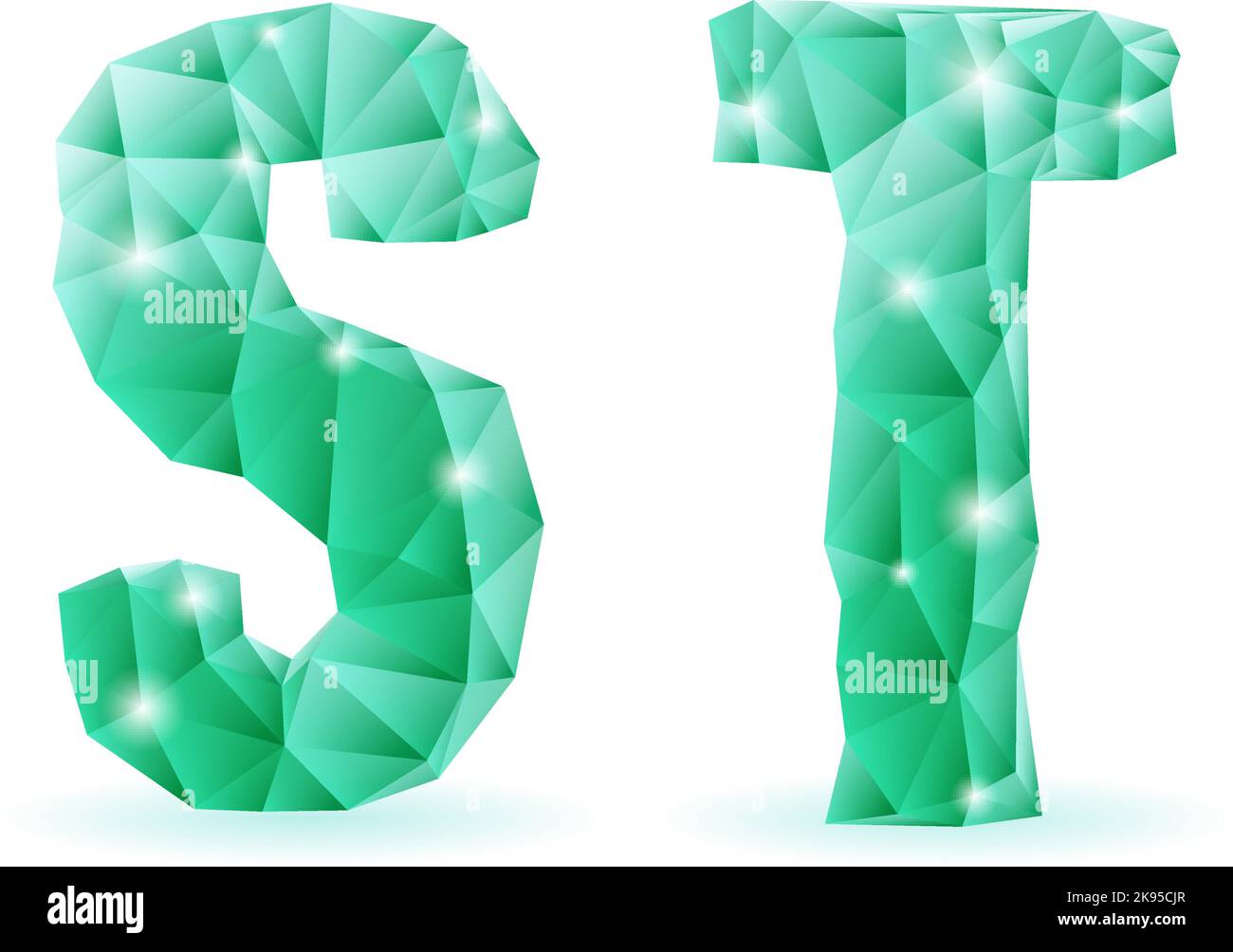 Shiny emerald green polygonal font. Crystal style S and T letters Stock ...