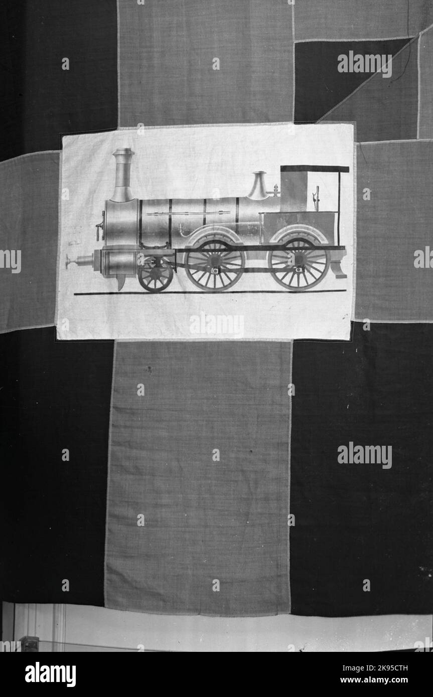 Railway flag with locomotive; Railway Museum Stock Photo - Alamy