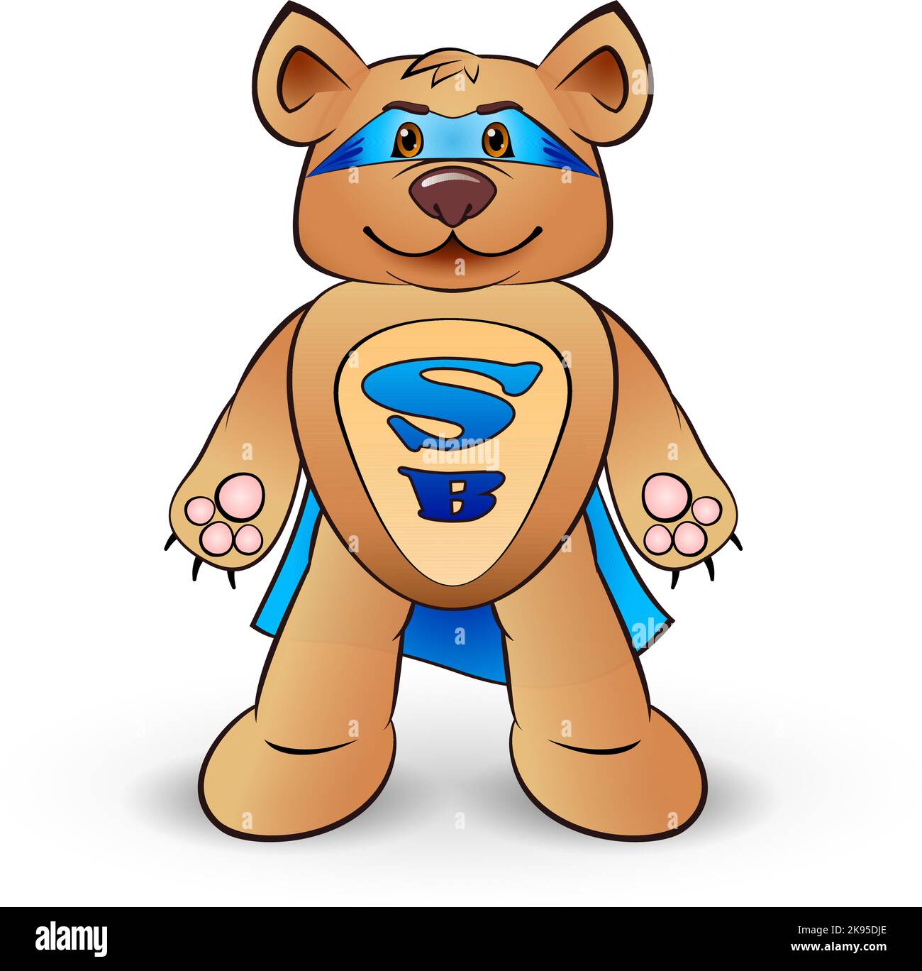 Super bear dressed in a blue cloak with the letters S and B standing on ...