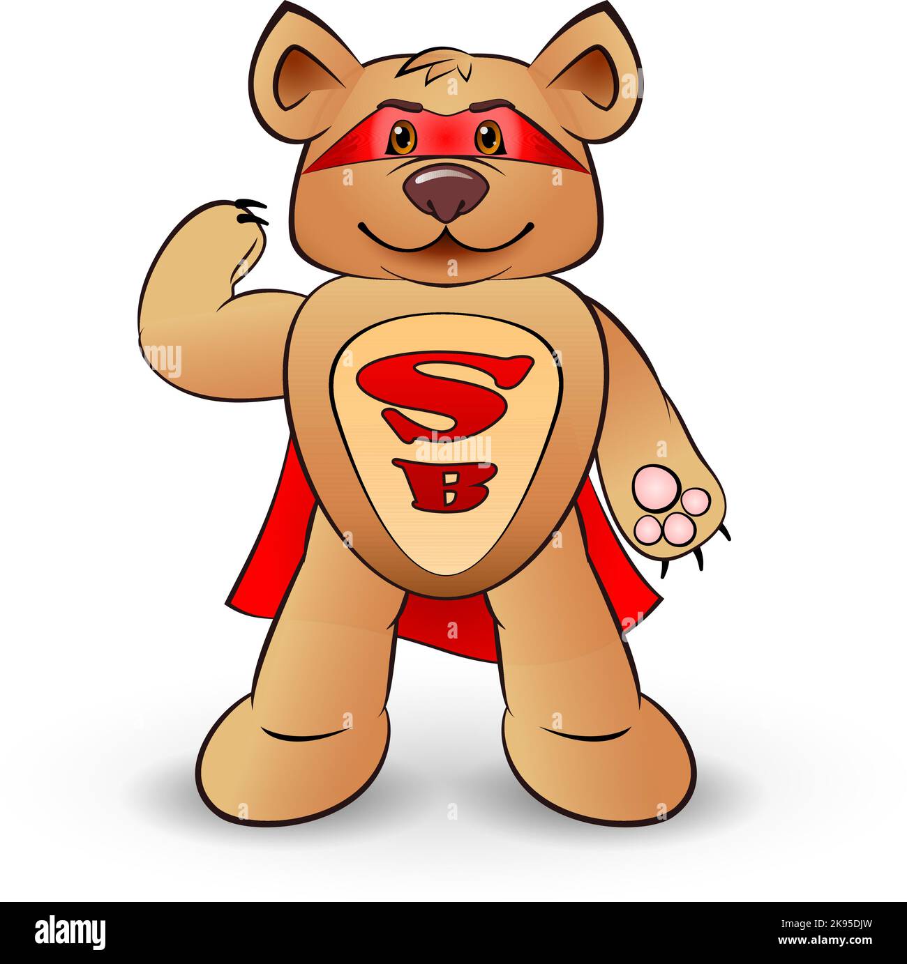 Super bear dressed in a red cloak with the letters S and B standing on ...
