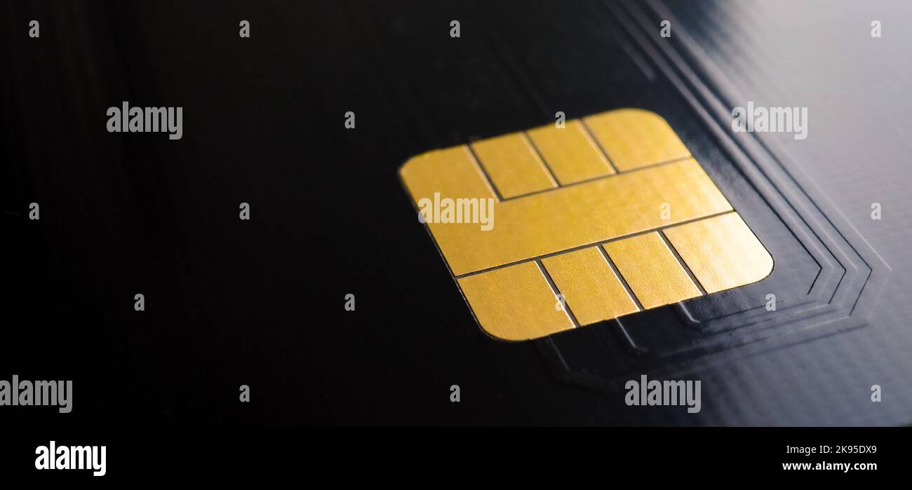 Selective focus on the electronic chip of a credit or debit card ...