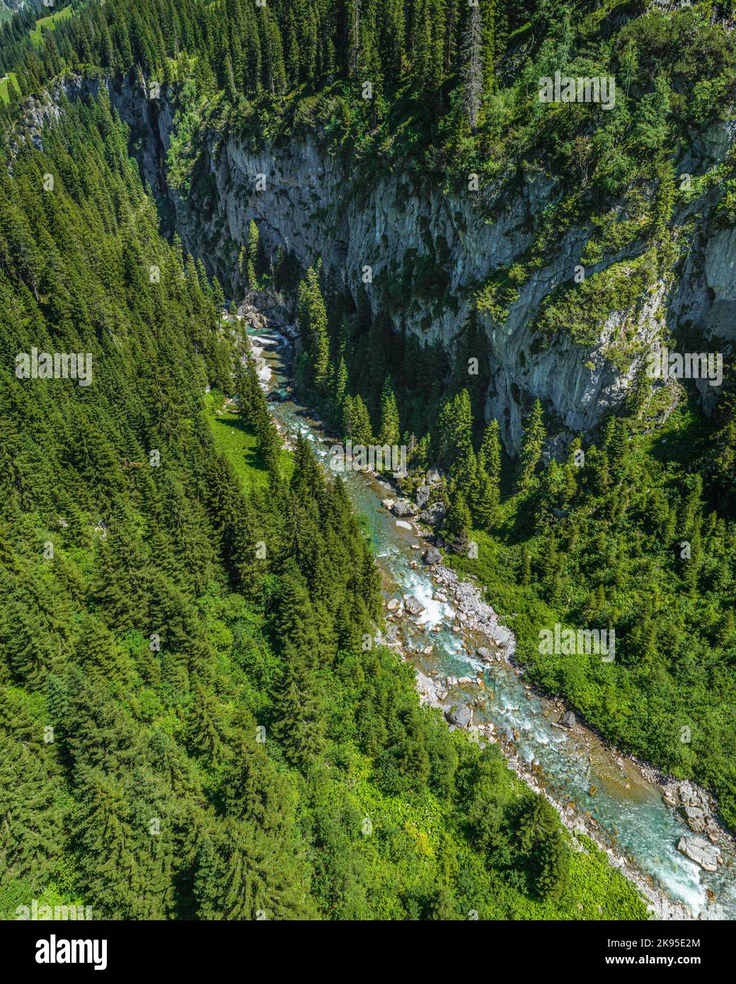 The impressive Lech Canyon between Lech and Warth from above Stock ...