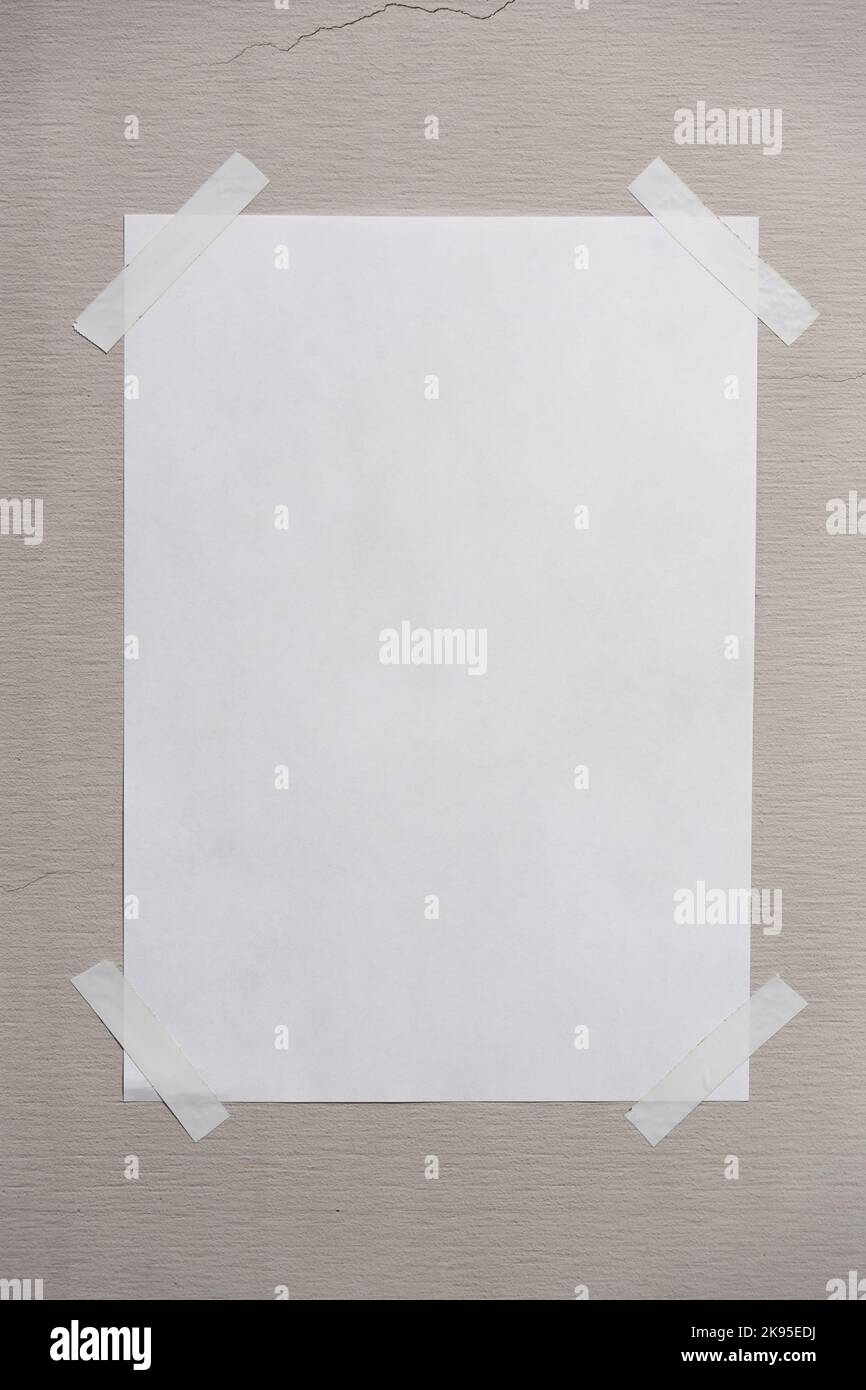 Blank paper taped on the wall by sticky tape Stock Photo - Alamy