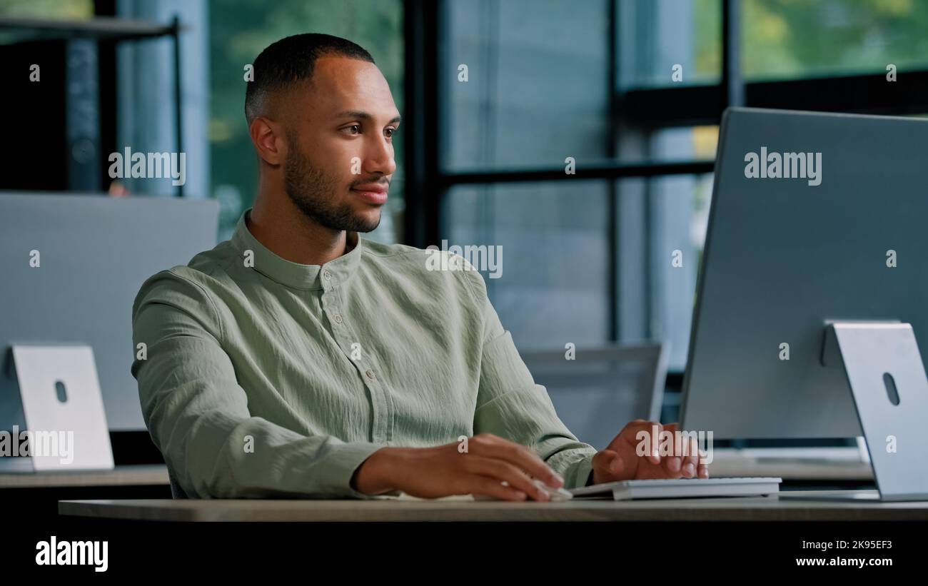 30S happy satisfied glad African businessman manager office worker boss ...