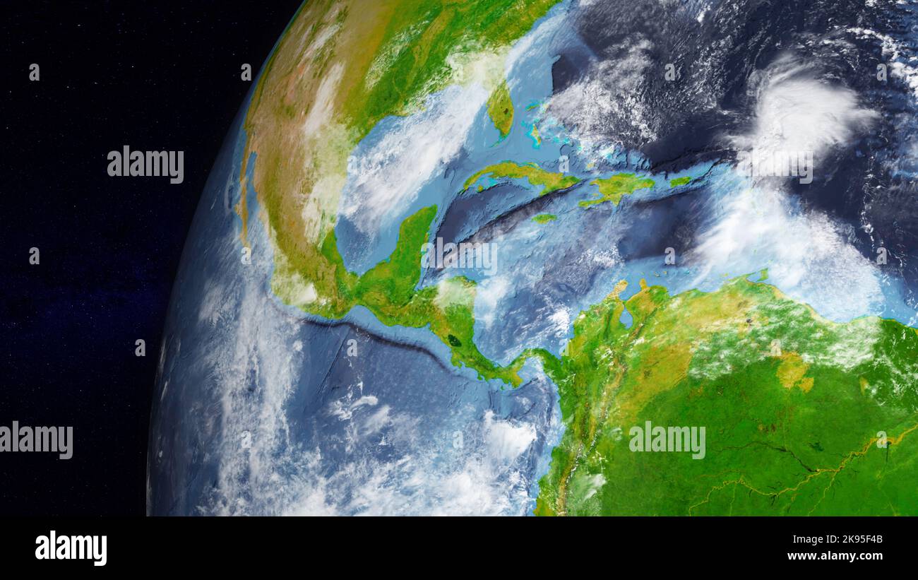 Realistic Earth globe focused on Central America and Caribbean Stock ...