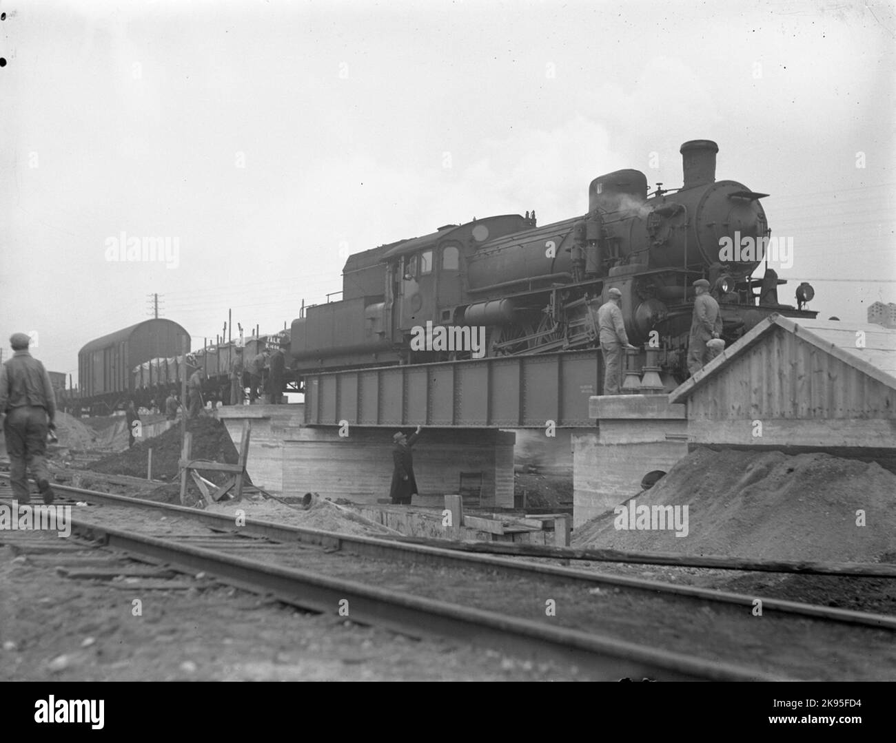 The State Railways, SJ B 1365 by freight train. First train over Åby ...