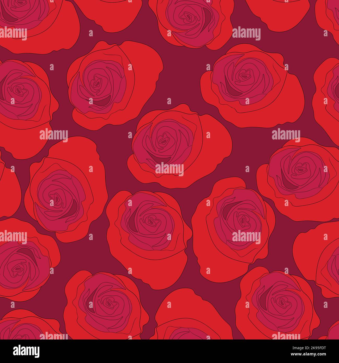 Spring colorful vector illustration with red roses. Cartoon style ...