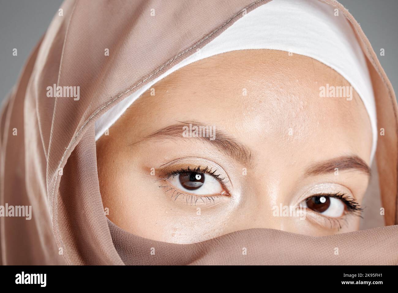 Muslim, eye and beauty with face of woman for health lashes, makeup and ...