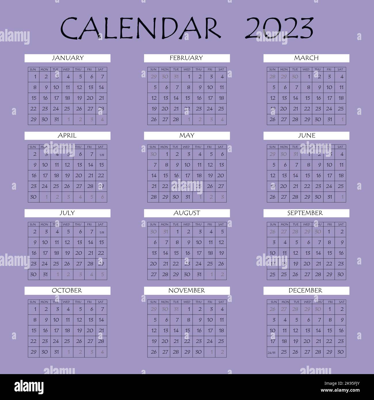 2023 calendar planner. Corporate week. Template layout, 12 months ...