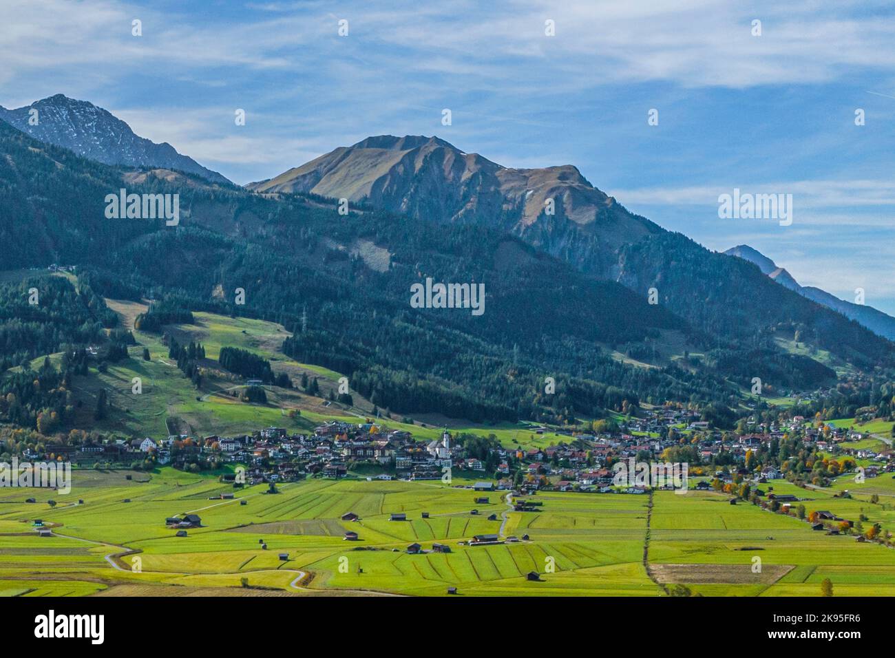 Aerial view to the Tiroler Zugspitz Arena around Ehrwald and Lermoos in ...