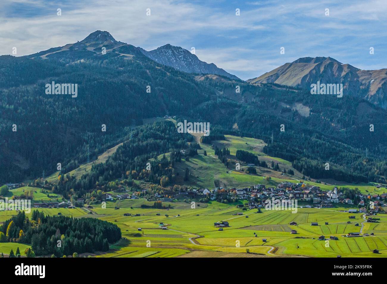 Aerial view to the Tiroler Zugspitz Arena around Ehrwald and Lermoos in ...