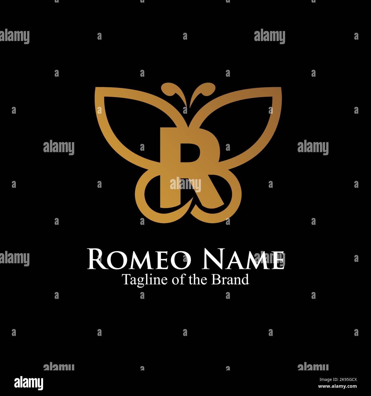 letter R inside buterfly logo. initial text luxury logo. outline ...