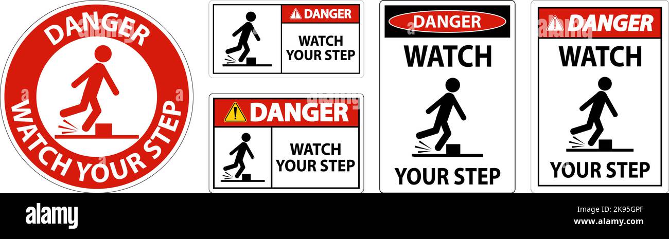 Danger Watch Your Step Sign On White Background Stock Vector Image ...