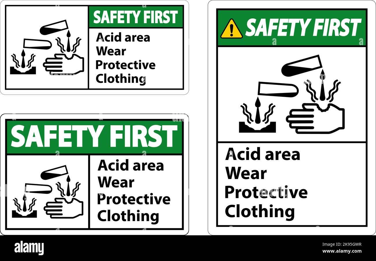 Safety First Acid Area Wear Protective Clothing Sign Stock Vector Image ...