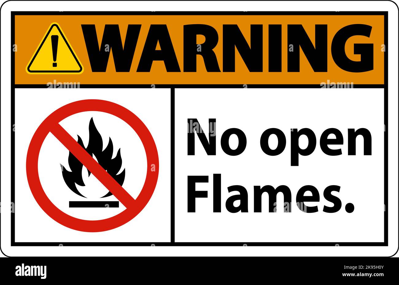 Warning No Open Flames Label Sign On White Background Stock Vector ...