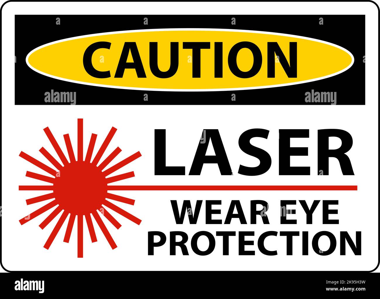 Caution Laser Wear Eye Protection Sign On White Background Stock Vector ...
