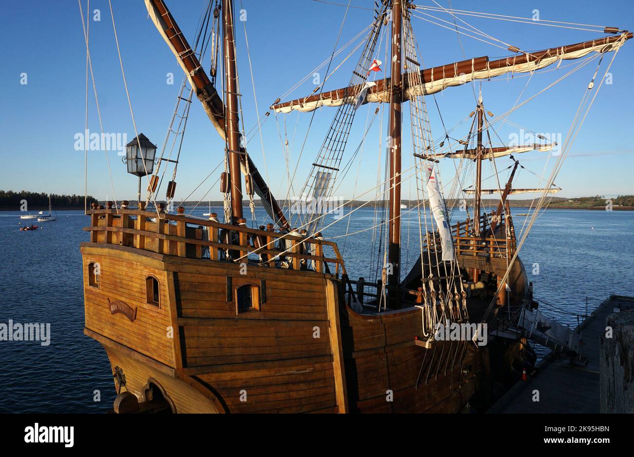 The Nao Trinidad tall ship moored in St Andrews Harbour, Canada Stock ...