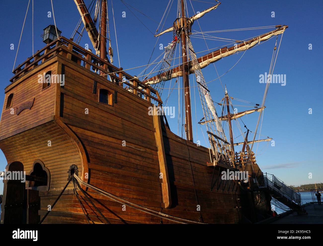 The Nao Trinidad tall ship moored in St Andrews Harbour, Canada Stock ...