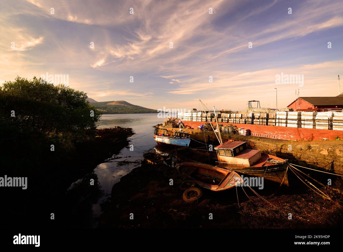 A landscape view of the coastal Brodick village in the Isle of Arran ...