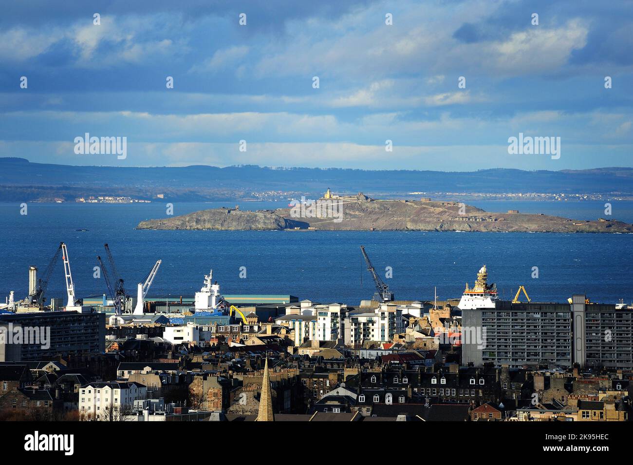 An aerial shot of the Firth of Forth from Edinburgh - Scotland Stock ...