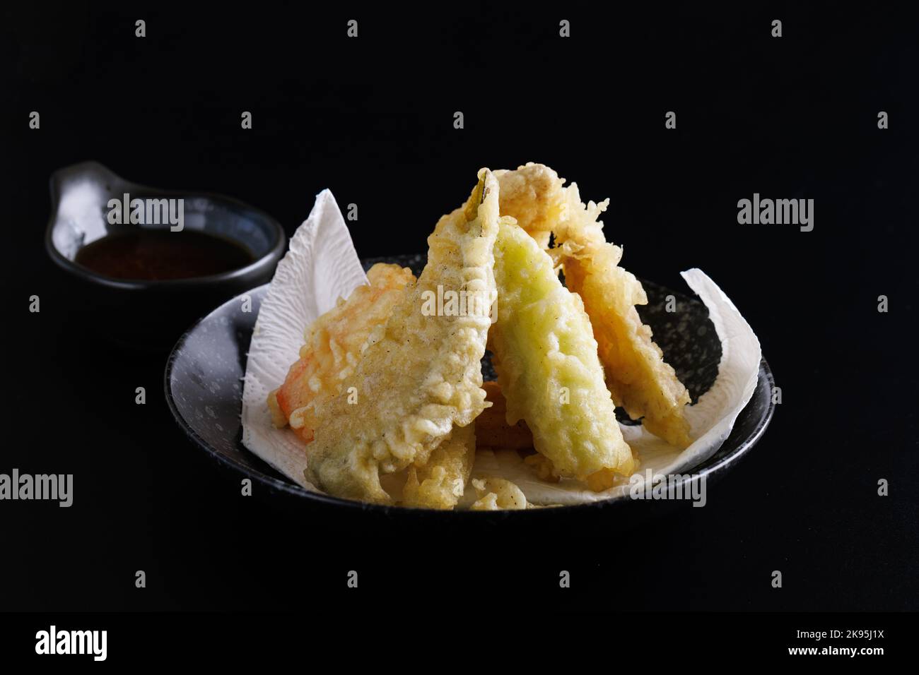 Mix tempura with shrimp fish and vegetable Japanese food isolated in ...