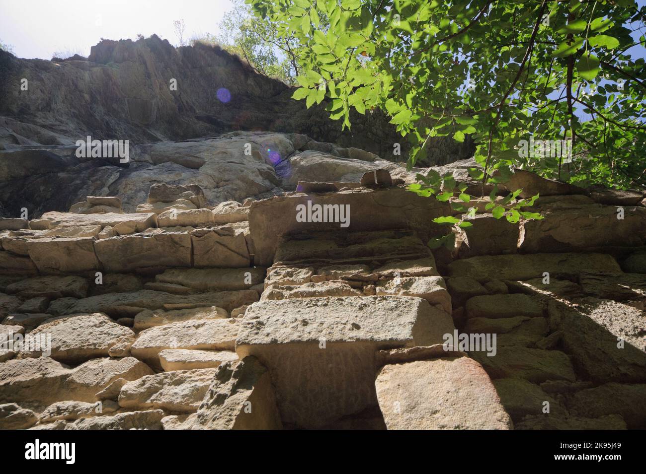 Remains of the collapsed Saint Michael’s Church near the cave where ...