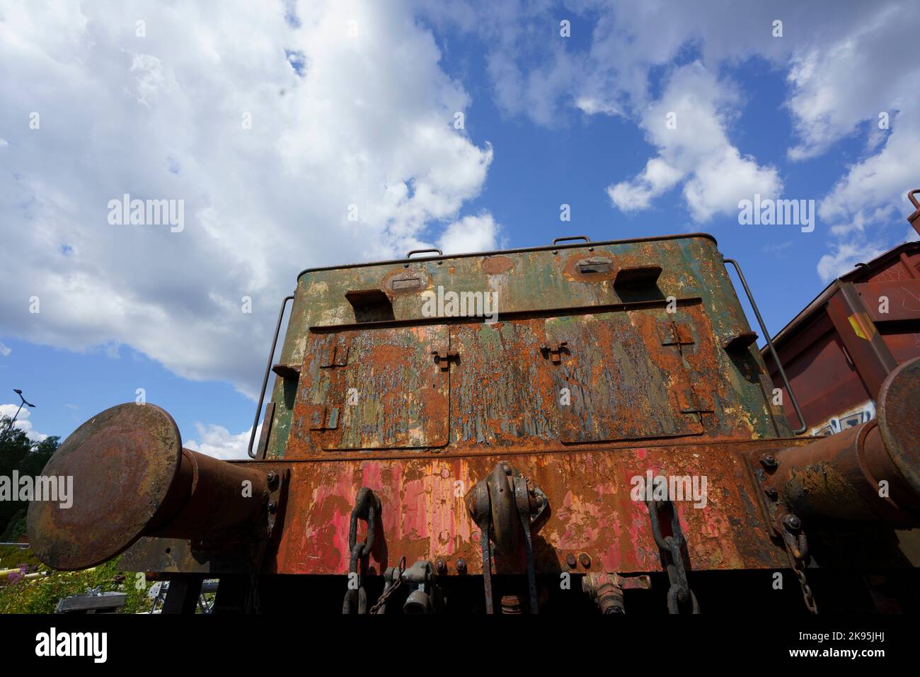 A closeup of a rusty abandoned locomotive on the railway Stock Photo ...