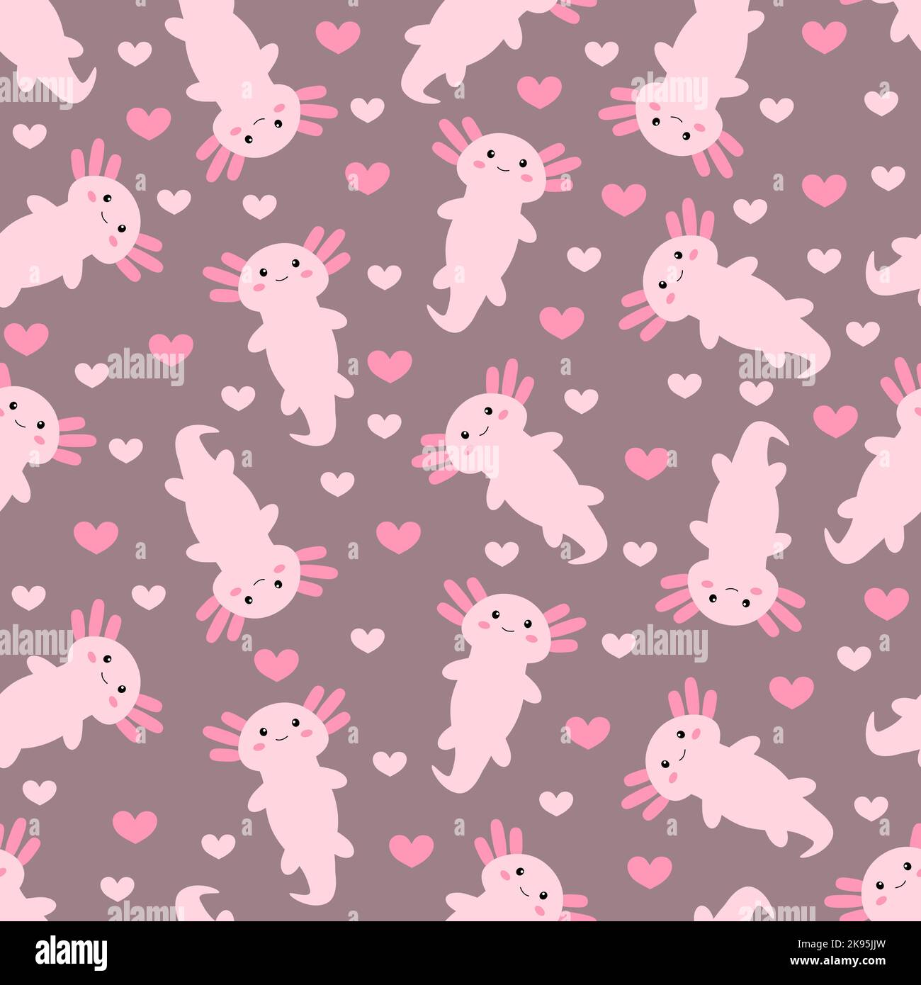 A beautiful seamless pattern of cute pink axolotl cartoon on a purple ...