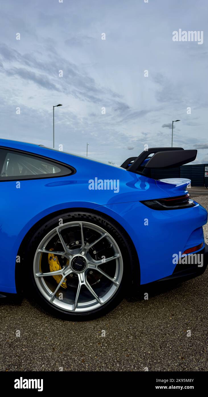 The Shark Blue Porsche 911 GT3, side view, vertical Stock Photo - Alamy