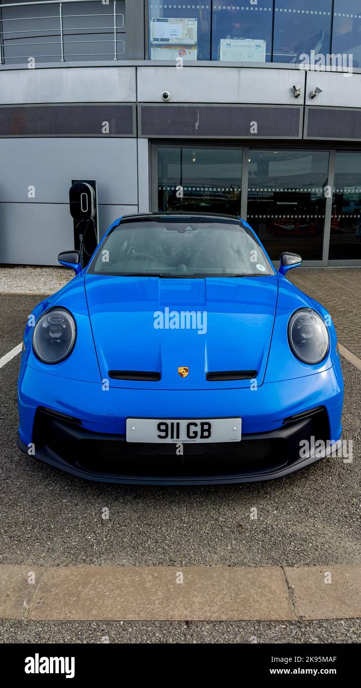 The Shark Blue Porsche 911 GT3, front view, vertical Stock Photo - Alamy