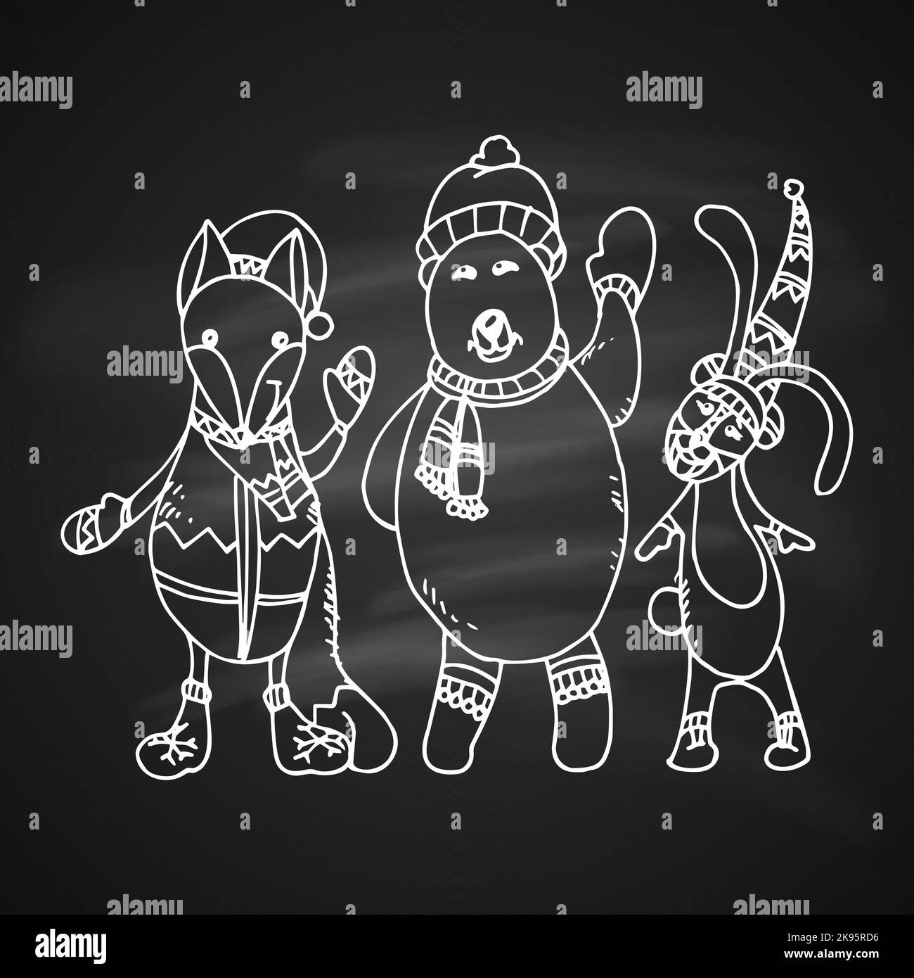 Chalk Drawing Illustration of Artistic Doodle Icon. Cute Animal ...