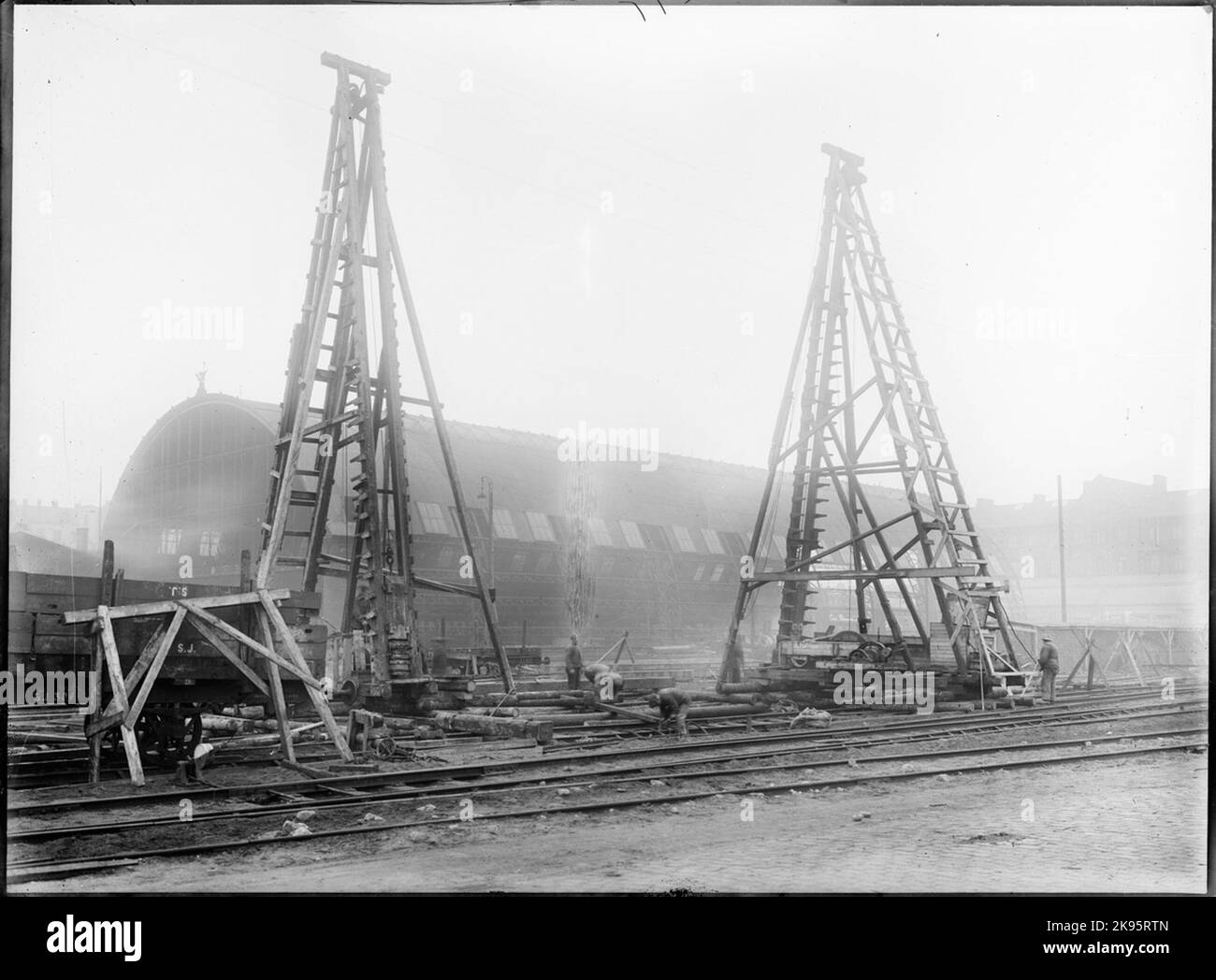 Construction of track hall at Malmö Central Station, 1923 Stock Photo ...