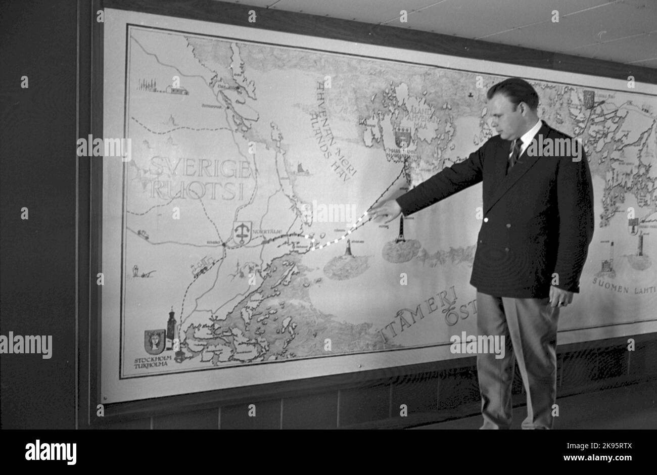 Åland trip. M/S Nordia. Man at chart with route Stock Photo - Alamy